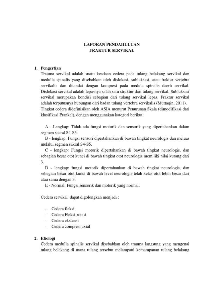 Laporan Pendahuluan Fraktur Servikal | PDF