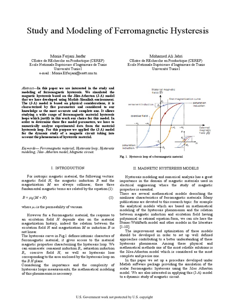 Study and Modeling of Ferromagnetic Hysteresis | PDF | Hysteresis | Inductor