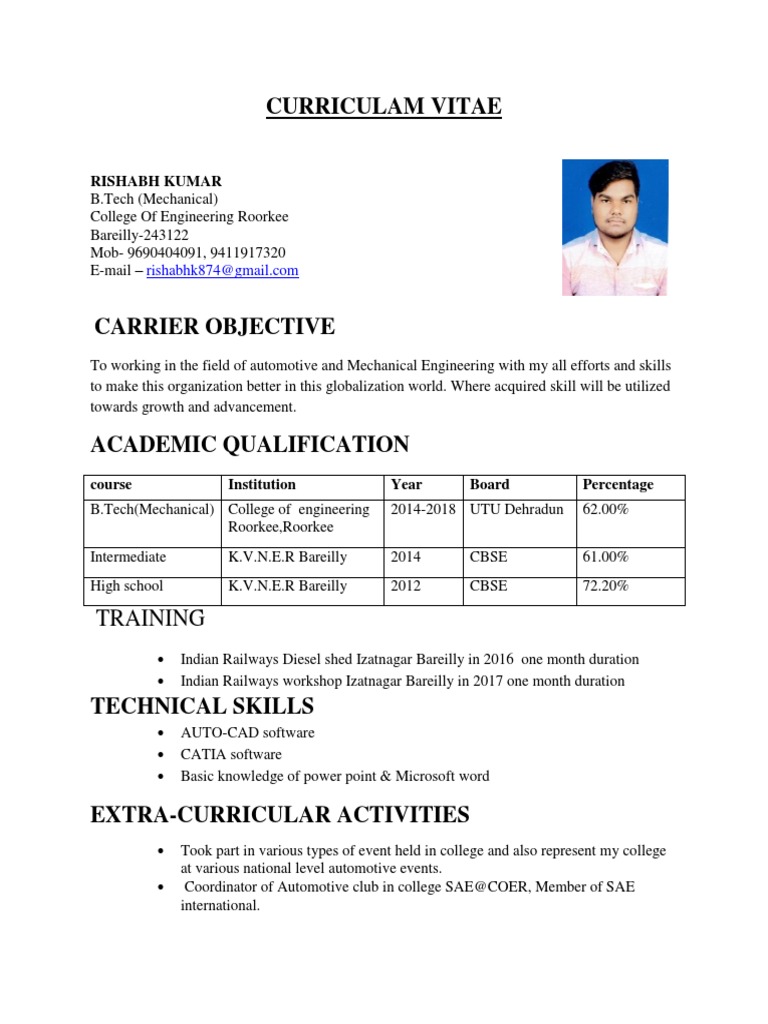 Curriculam Vitae: Rishabh Kumar | PDF | Science | Engineering