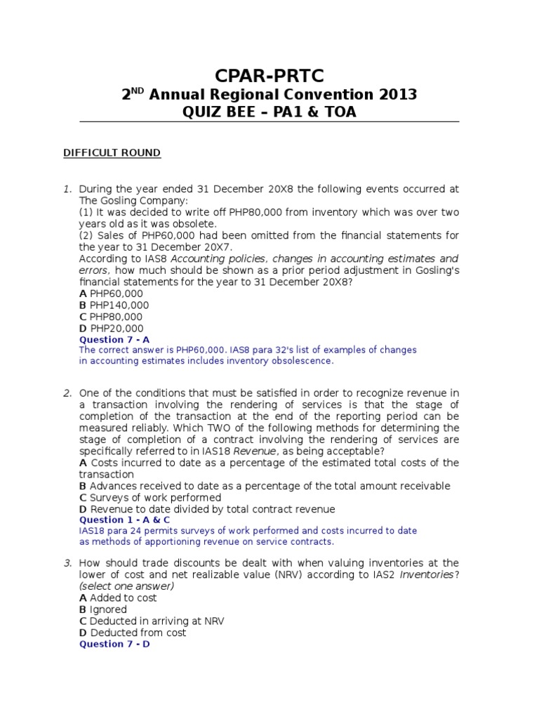 Quiz-Bee Pa1-Toa Difficult | PDF | Depreciation | Investing