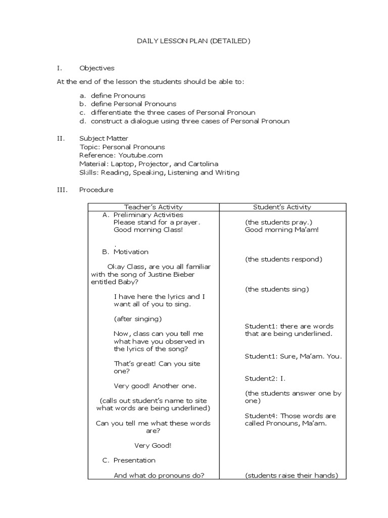 Lesson Plan | PDF | Pronoun | Grammatical Gender