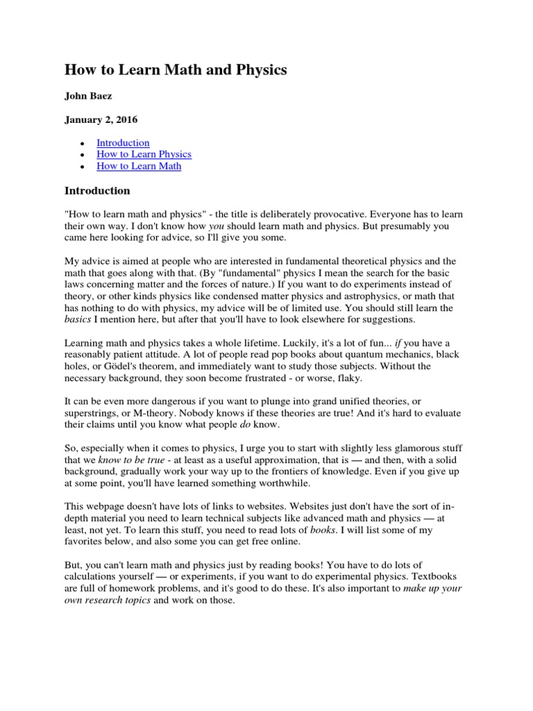 How To Learn Math and Physics: John Baez January 2, 2016 | PDF ...