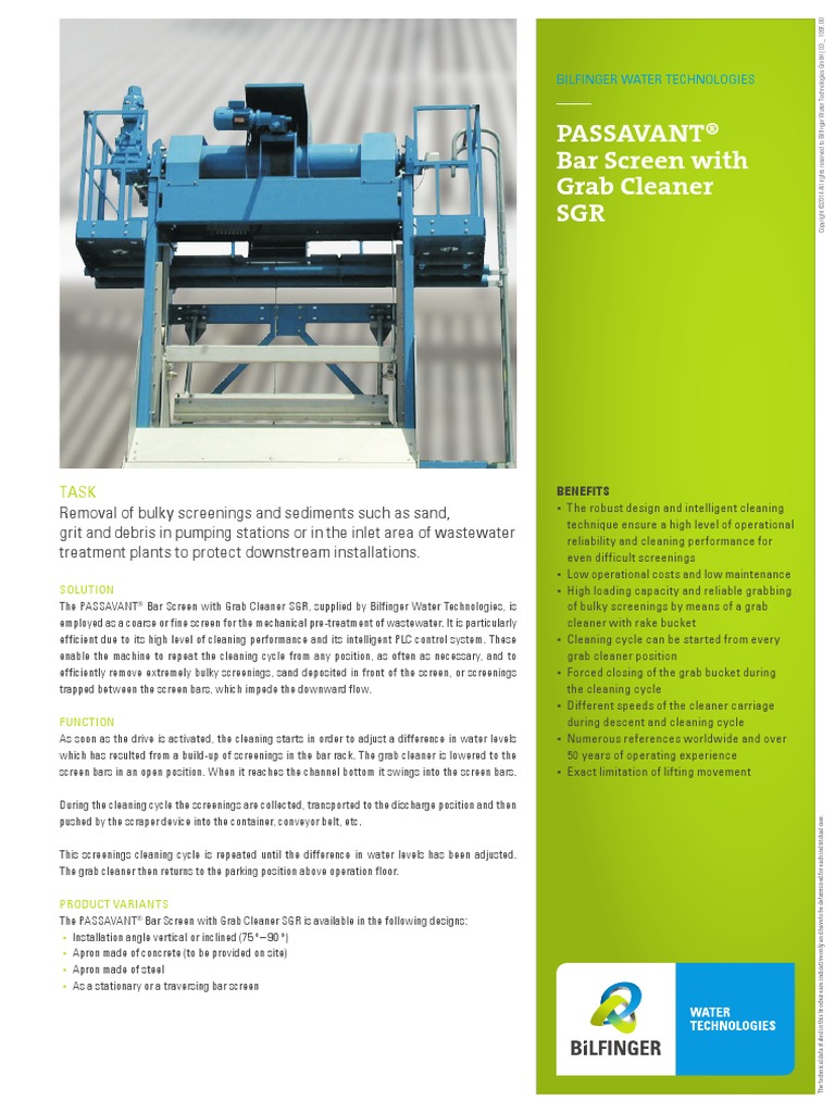 PF - PASSAVANT Bar Screen With Grab Cleaner SGR | PDF | Water Treatment ...