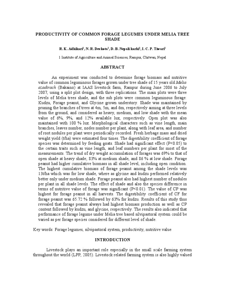 Productivity of Common Forage Legumes Under Melia Tree Shade | PDF ...
