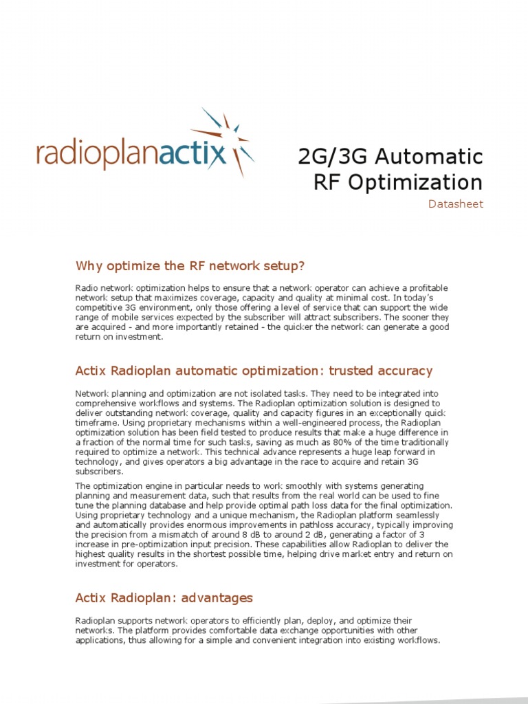 Actix Radioplan Product Overview | PDF | Quality Of Service | Mathematical Optimization