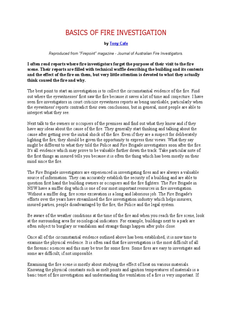 Basics of Fire Investigation | PDF | Fires | Electrical Wiring