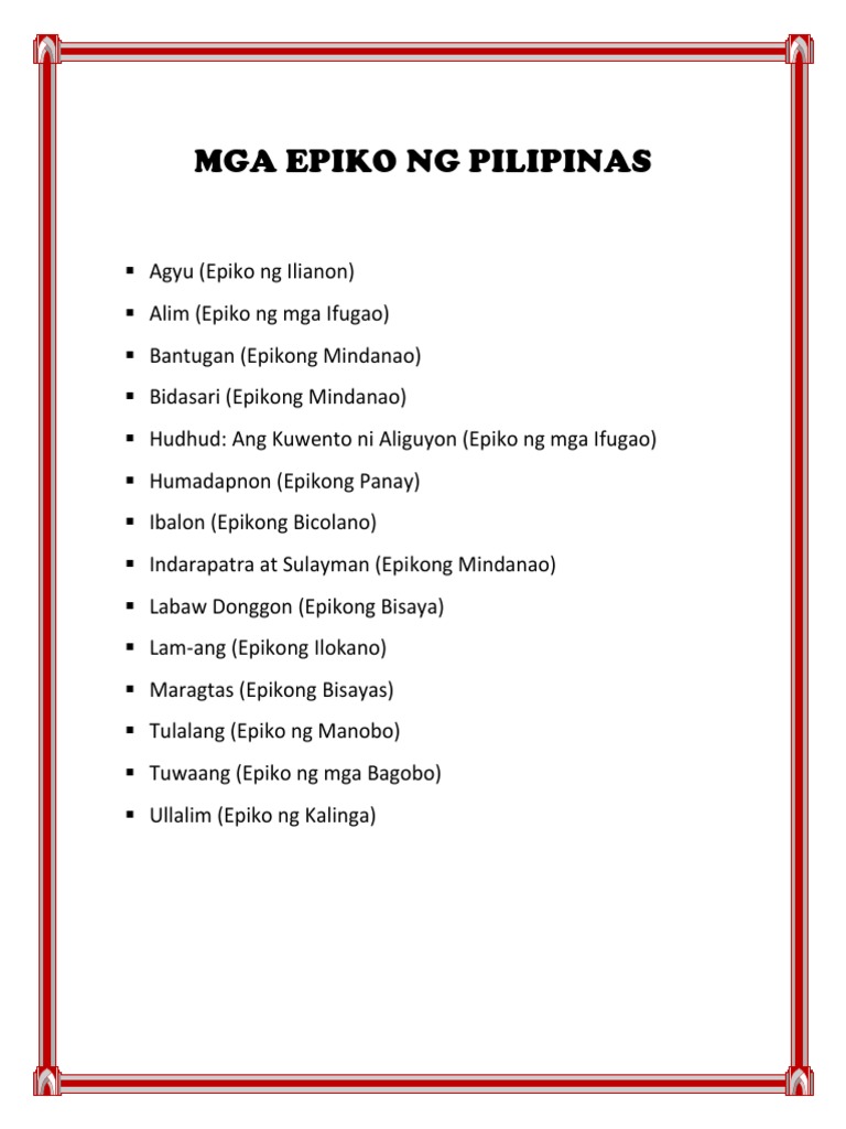 Mga Epiko NG Pilipinas | PDF