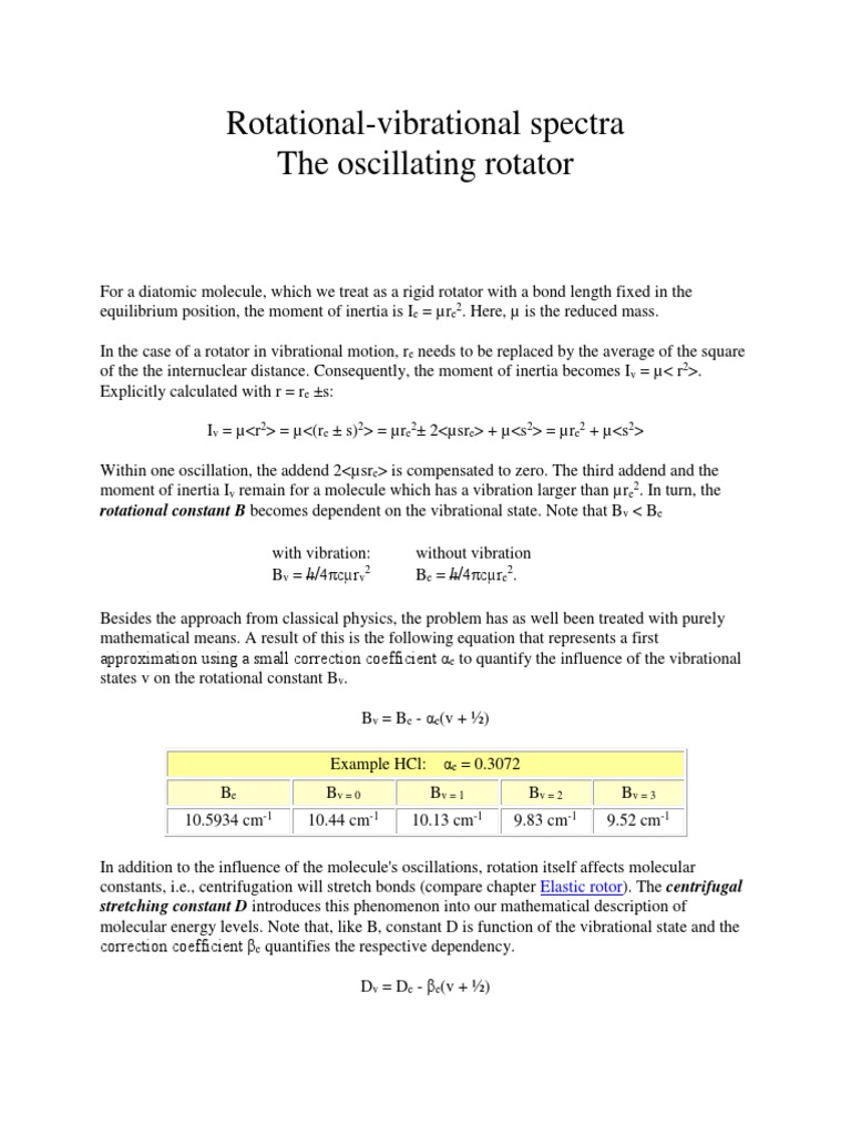 Rotational-Vibrational Spectra The Oscillating Rotator | PDF | Diatomic ...