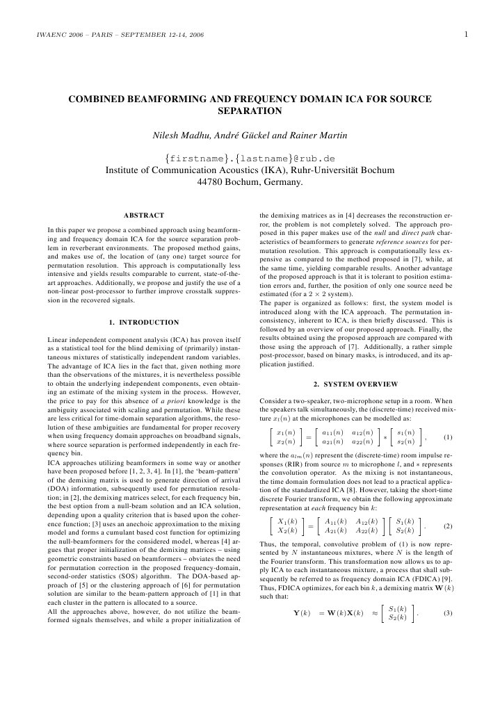 Combining Beamforming and Frequency Domain Independent Component Analysis for Source Separation ...