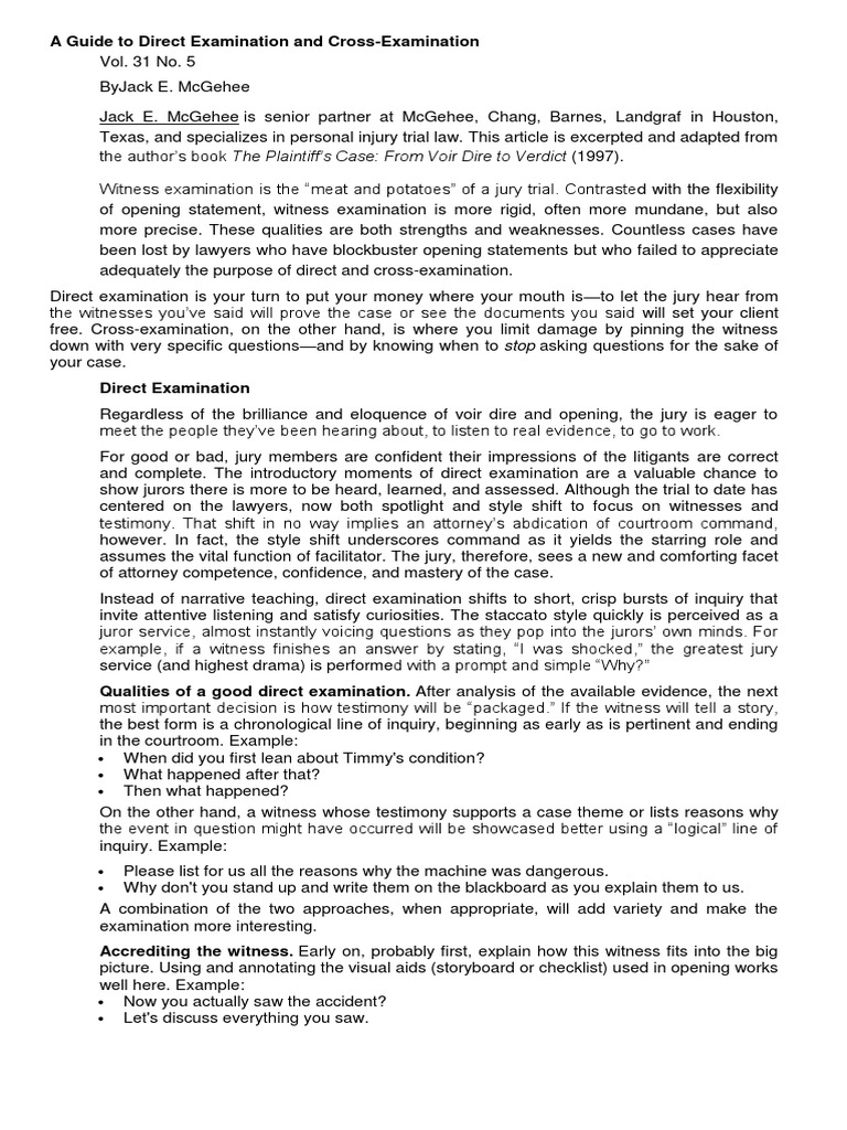 A Guide To Direct Examination and Cross Examination | Download Free PDF ...