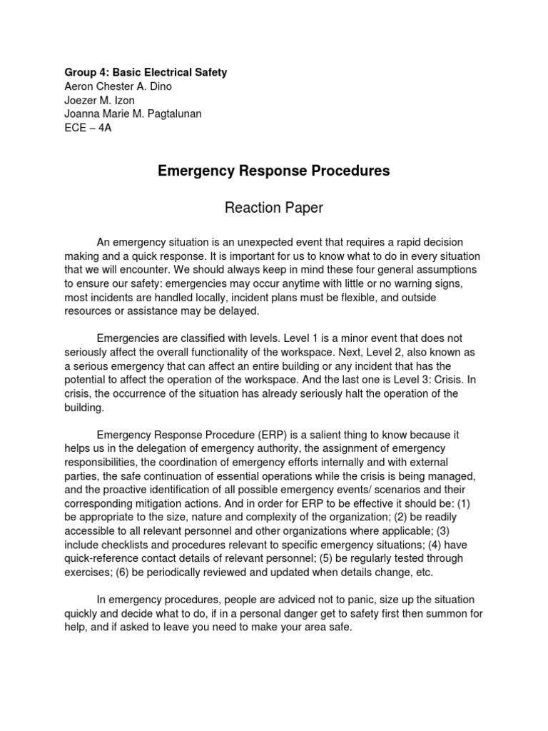 Reaction Paper - Emergency Response | PDF