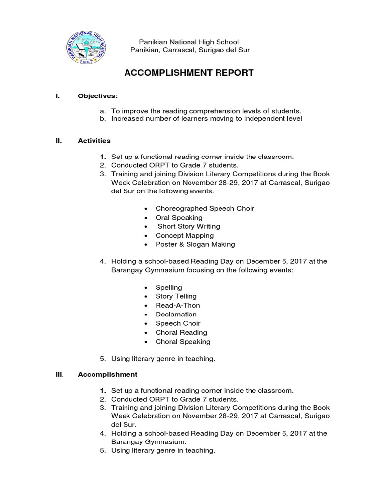 Panikian High School Reading Program Report | PDF