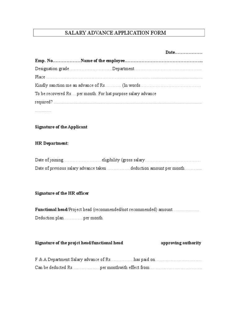 Salary Advance Application Form Template | PDF