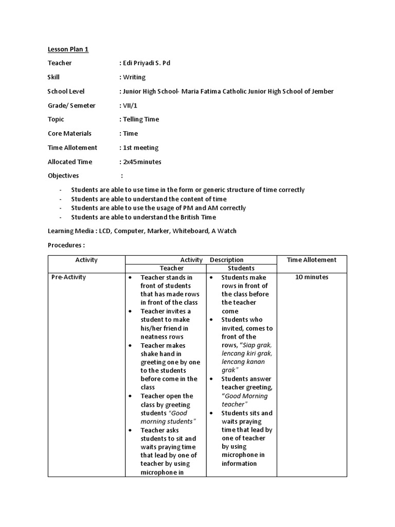 Lesson Plan Tefl Elysa | PDF | Lesson Plan | Rubric (Academic)