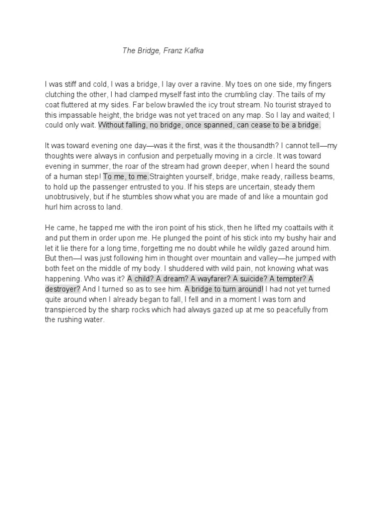 The Bridge by Franz Kafka | PDF | Poetry