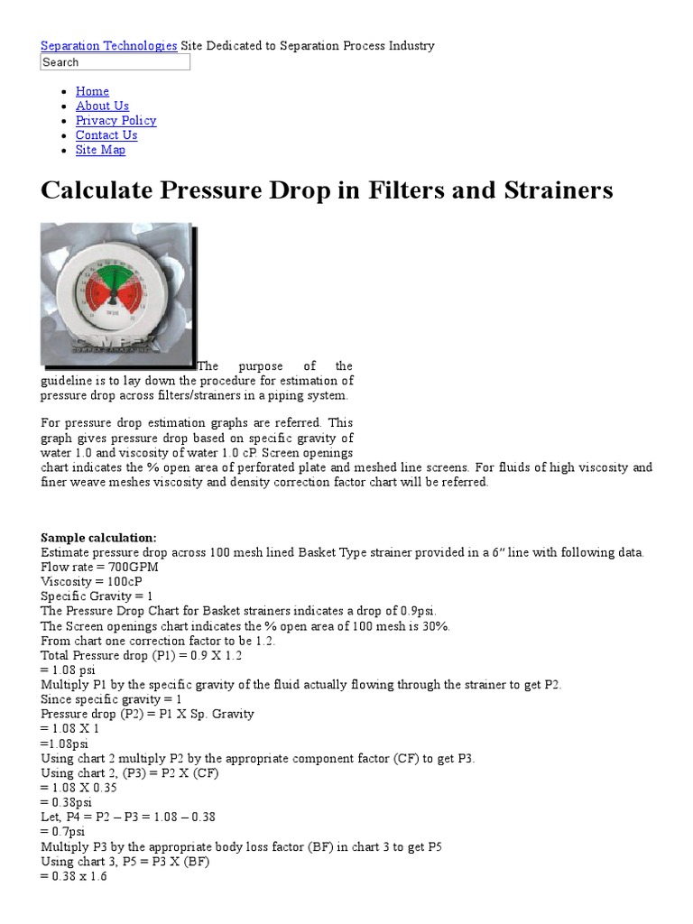 Calculate Pressure Drop in Filters and Strainers - Separation ...