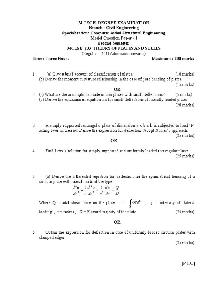 MCESE 203 Theory of Plates and Shells - Set1 | PDF | Bending ...