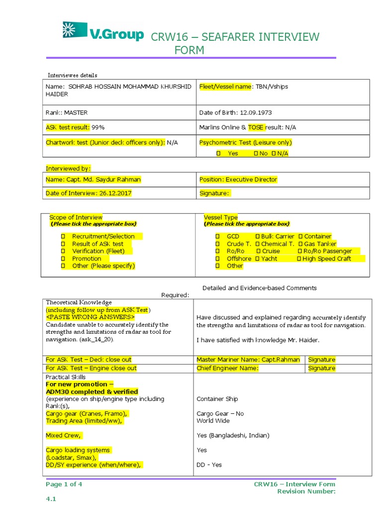 CRW16 - Interview Form | PDF | Ships | Sailor