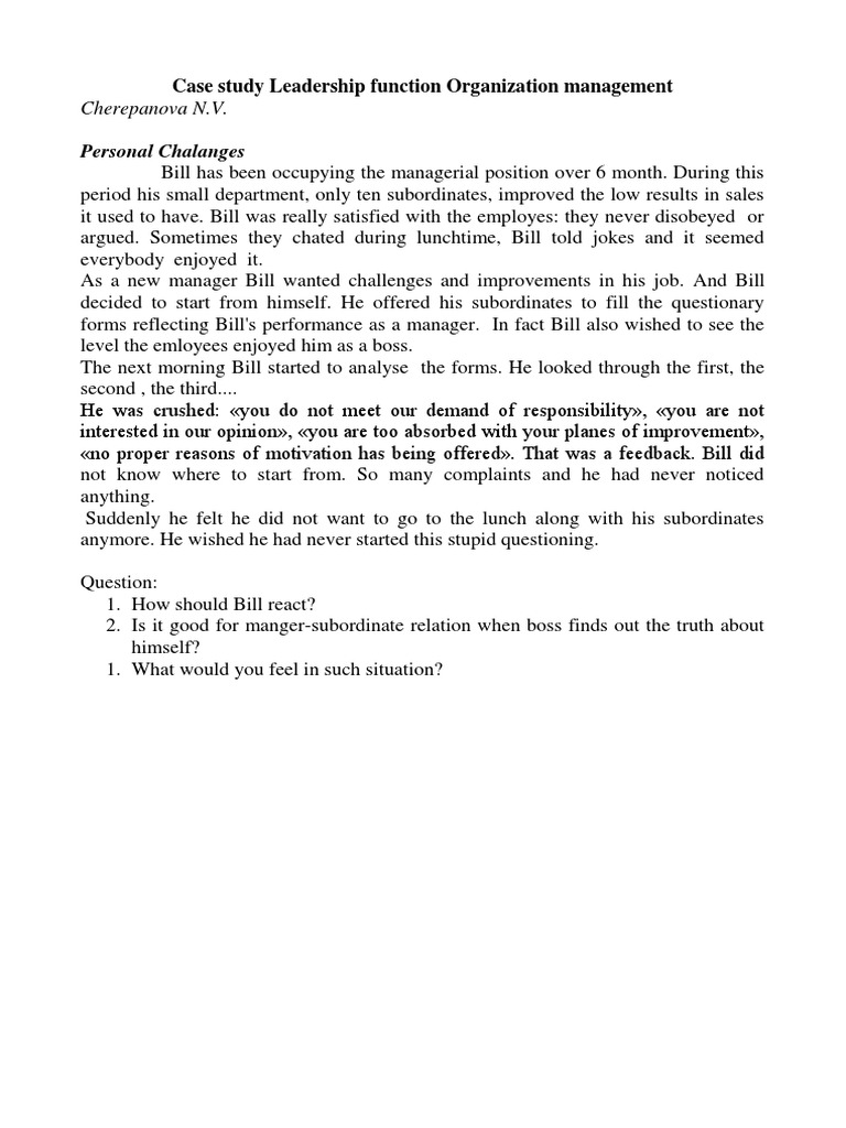 Personal Chalanges: Case Study Leadership Function Organization ...