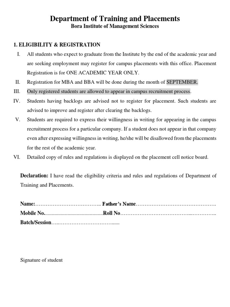 Department of Training and Placements | PDF