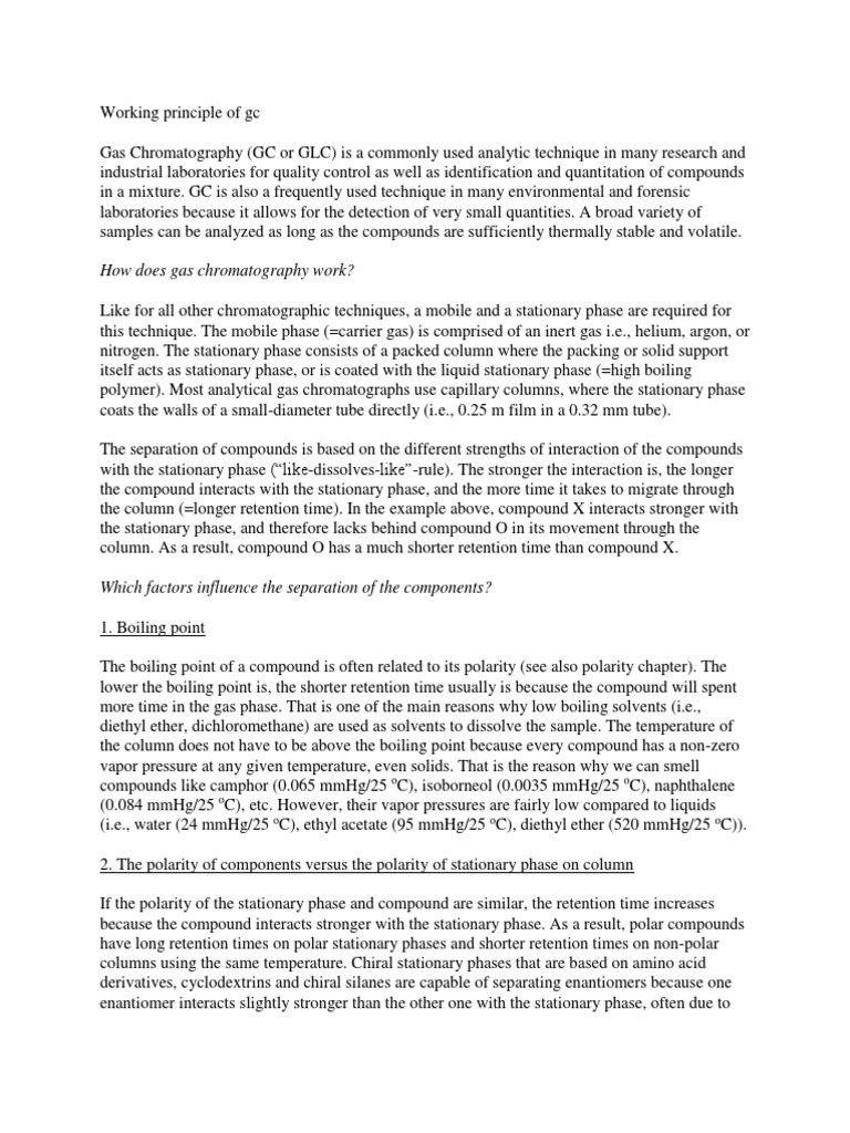 Working Principle of GC | PDF | Gas Chromatography | Chromatography