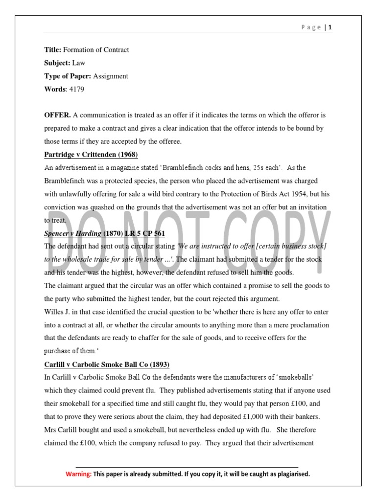 Law Assignment Example Law Essays Help | Download Free PDF | Offer And ...