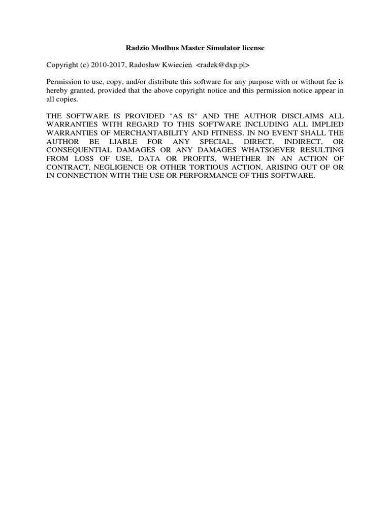 Radzio Modbus Master Simulator License | PDF | Business | Computers