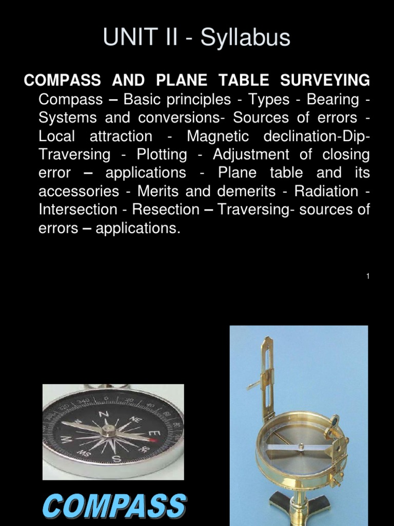 UNIT II - Syllabus: Compass and Plane Table Surveying | PDF | Compass ...