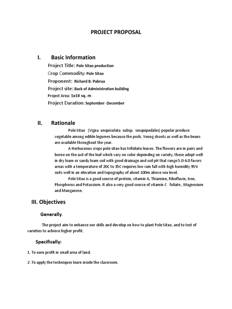 Project Proposal: Project Title: Crop Commodity Proponent: Project Site ...