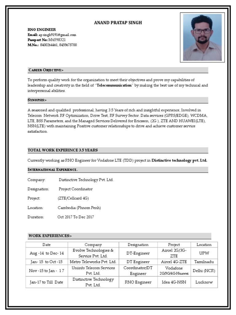 Anand Pratap Singh - CV | PDF | Lte (Telecommunication) | 4 G