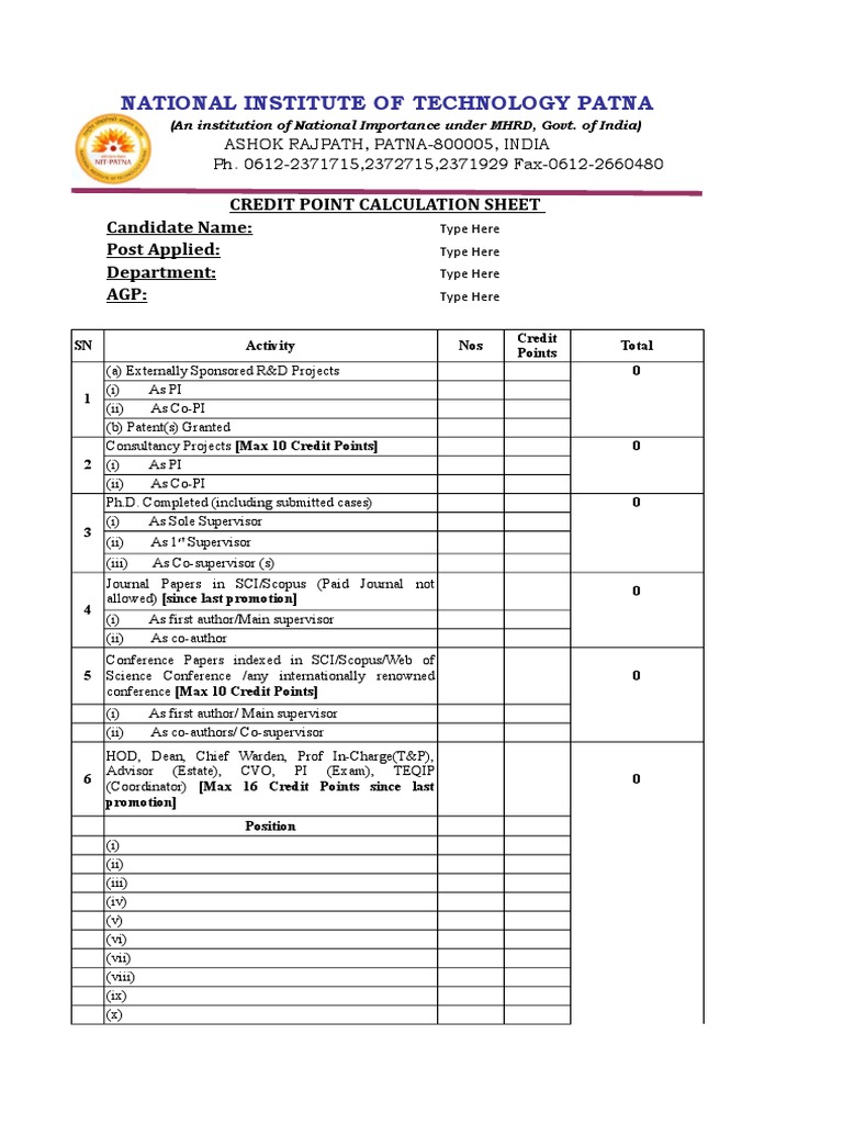 Credit Point Calculation Sheet | PDF | Thesis | Academia