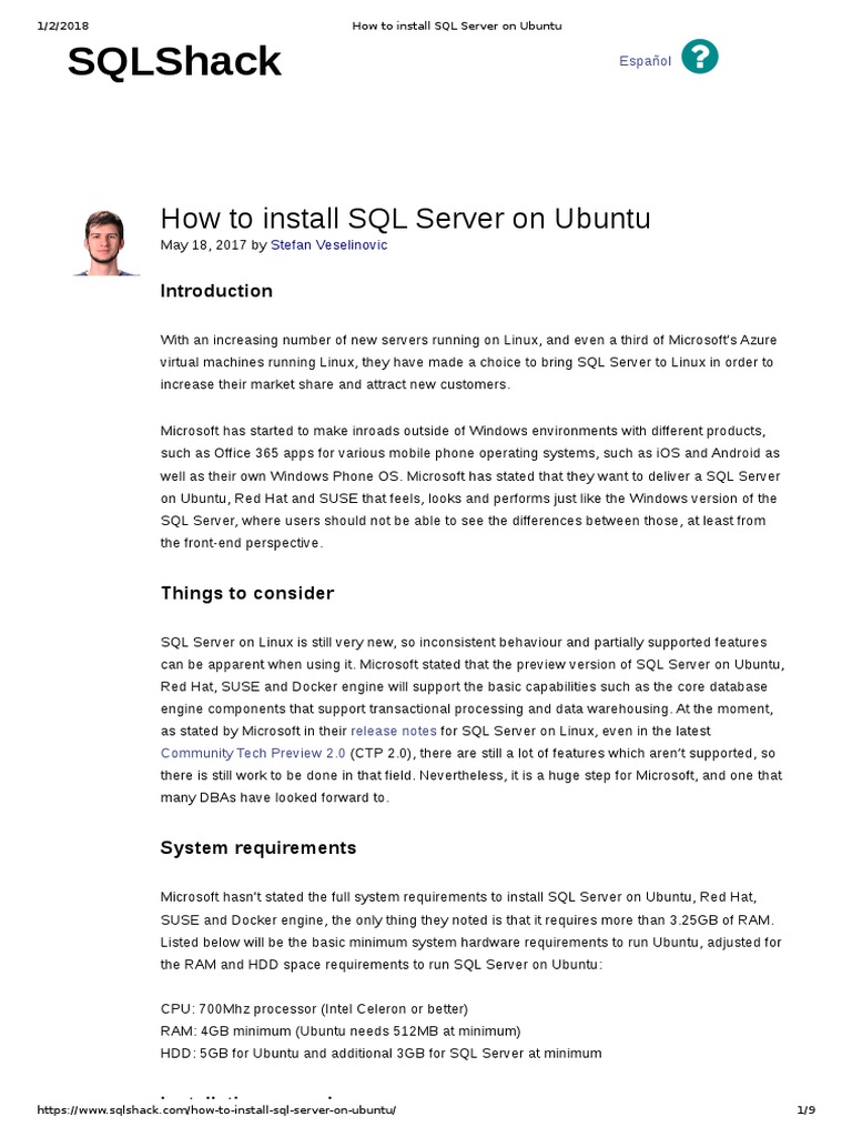 How To Install Sql Server On Ubuntu Pdf Ubuntu Operating System Microsoft Sql Server