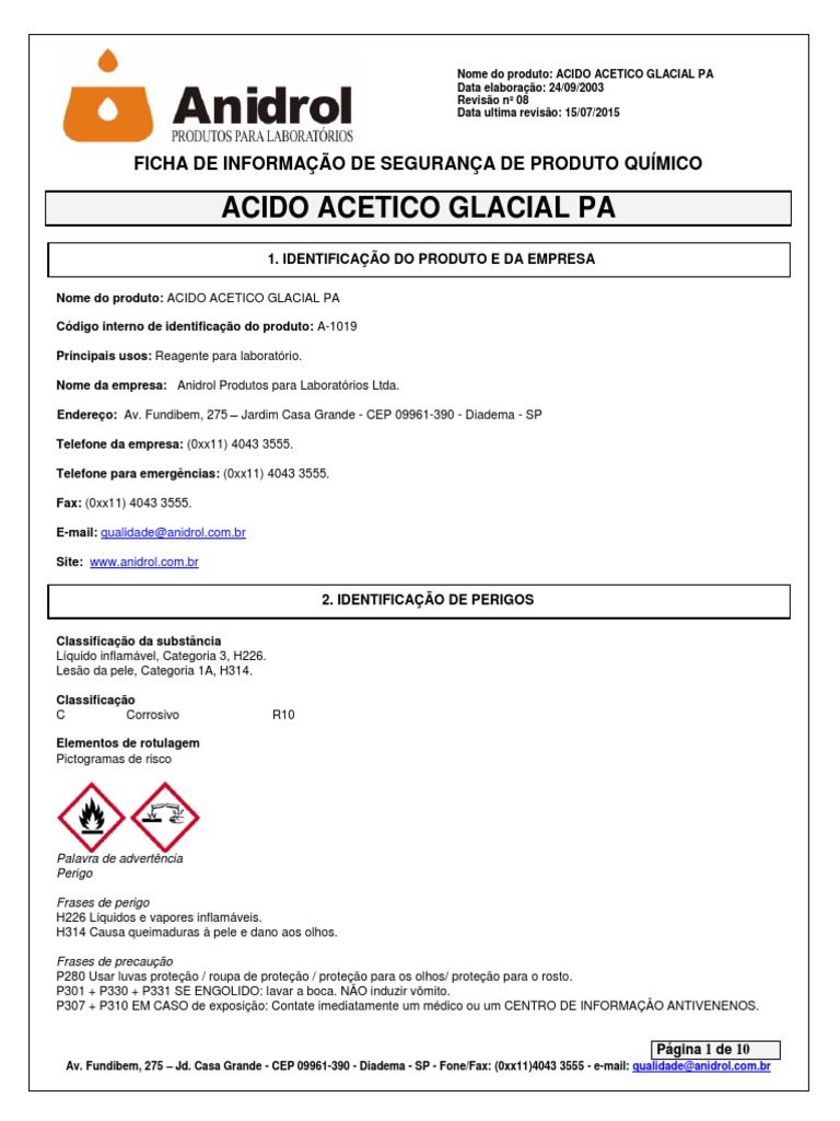 Acido Acetico Glacial Pa a-1019 Onu 2789 | Embalagem e Rotulagem | Vapor