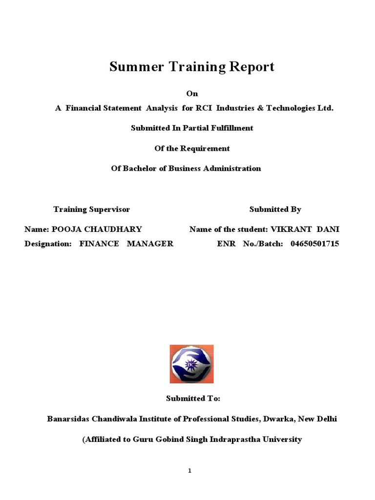 Summer Training Report | PDF | Working Capital | Income Statement