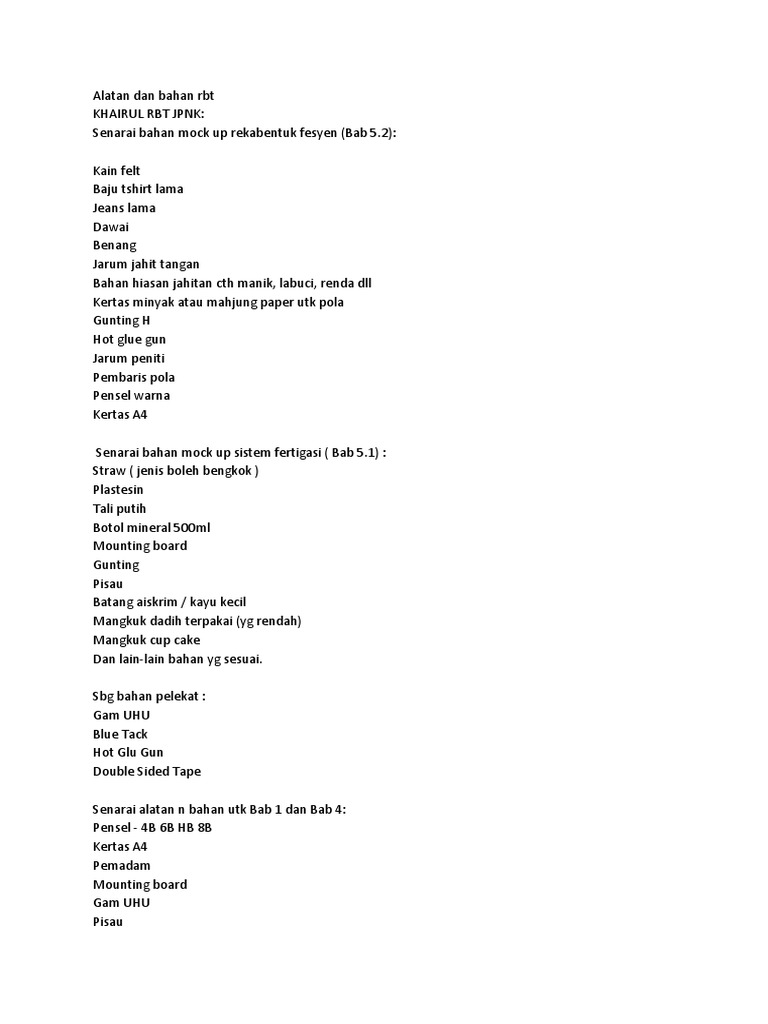 Alatan Dan Bahan RBT | PDF