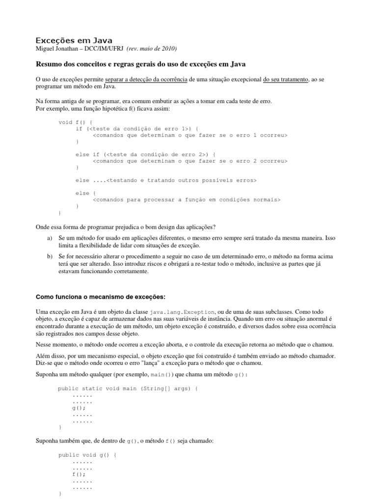 Excecoes em Java | PDF | Método (programação de computadores) | Gestão ...