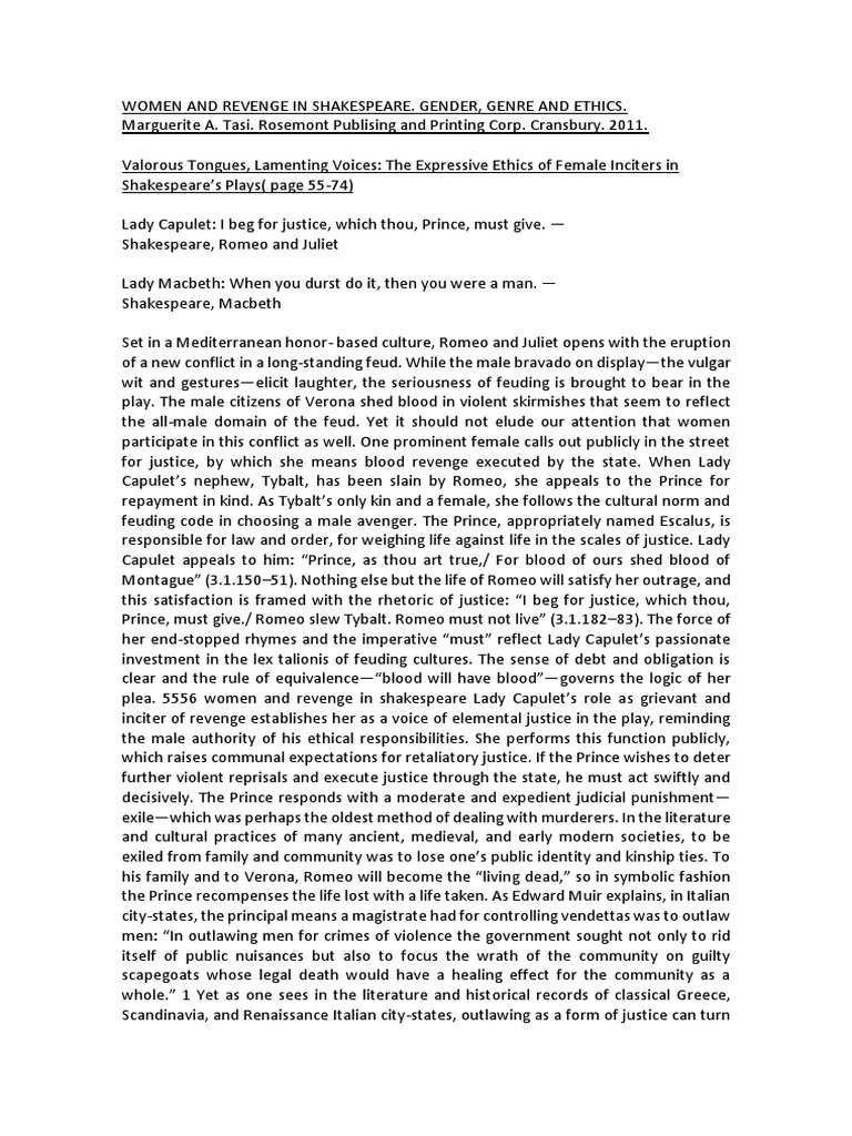 Women and Revenge in Shakespeare | PDF | Characters In Romeo And Juliet ...