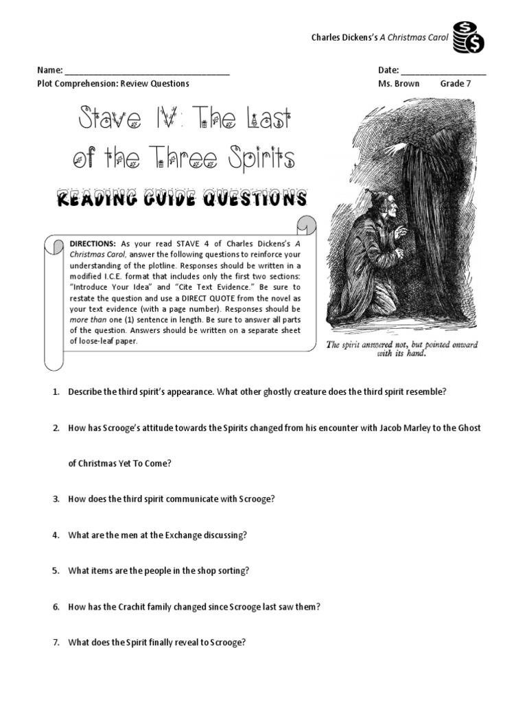Christmas Carol - Stave 4 - Reading Guide Questions PDF | PDF