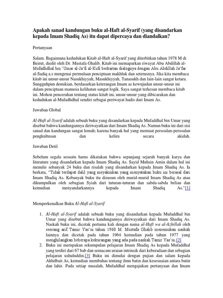 Kritik Terhadap Kitab Al-Haft Al-Sharif | PDF | Agama & Spiritualitas