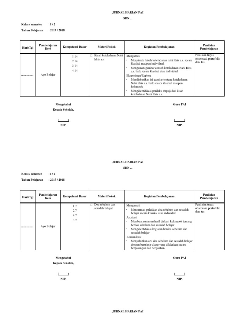 Jurnal Pai 1 SD | PDF
