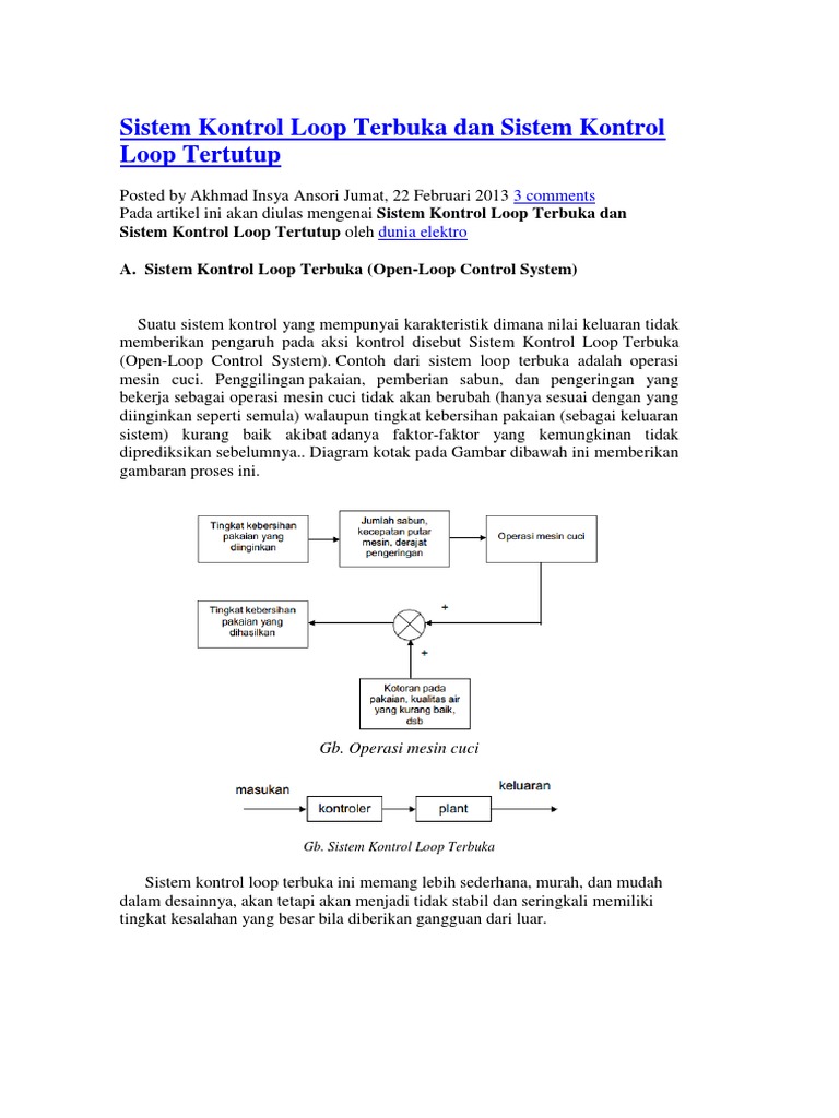 Sistem Kontrol Loop Terbuka Dan Sistem Kontrol Loop Tertutup | PDF