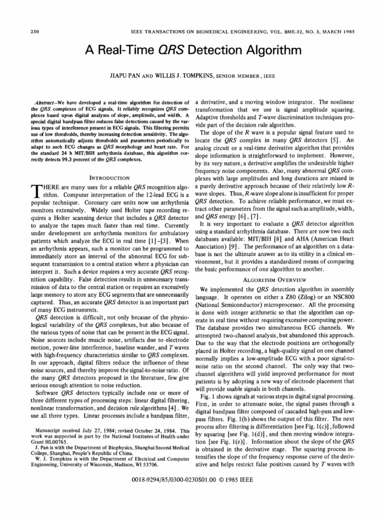 A Real-Time QRS Detection Algorithm | PDF | Electrocardiography | Sampling (Signal Processing)