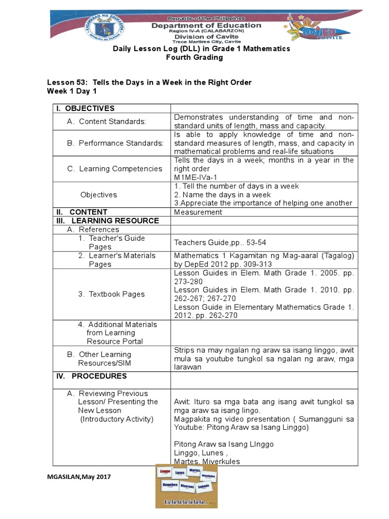 DLL Math1 Q4 Wk1 D1 LC 53a Grace | PDF