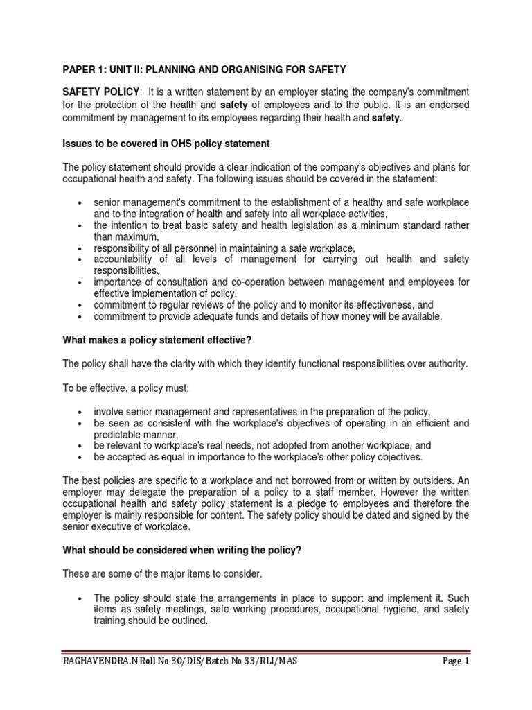 Planning and Organising For Safety | PDF | Occupational Safety And ...