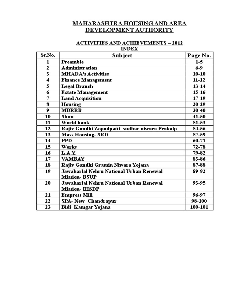 MHADA INFORMATION BOOKLET ENGLISH INdex | PDF