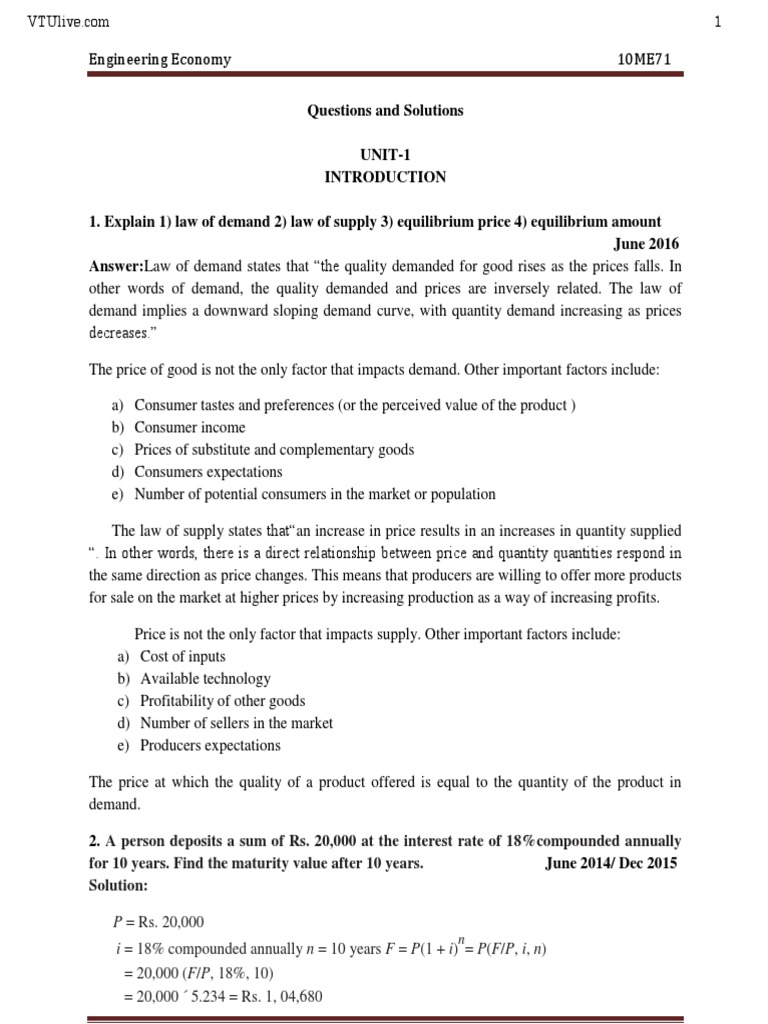 Engineering Economy Questions & Solutions | PDF | Demand | Supply ...
