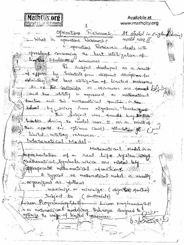 Operation Research Handwritten Notes PDF | PDF