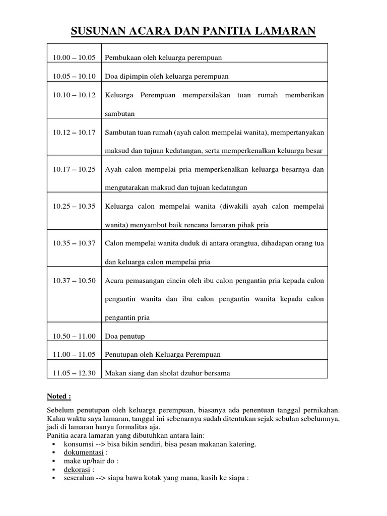 Panduan Lengkap Susunan Acara Lamaran | PDF | Seni & Disiplin Bahasa ...