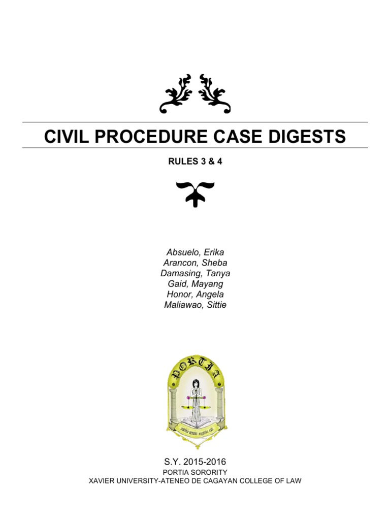 Civil Procedure Case Digests: Rules 3 & 4 | PDF | Standing (Law ...