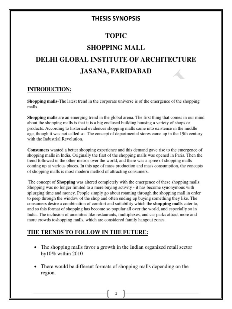 Thesis Synopsis Topic Shopping Mall Delhi Global Institute of ...